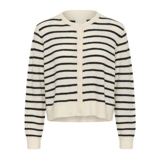 Part Two Gestreifter Cardigan Eggnog/Navy - - Knitwear - Damen - Beige - XS