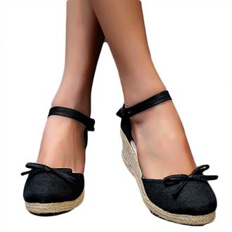 Minetom Espadrilles Damen Retro Sandalen Keilabsatz Wedge Plattform Sommerschuhe Plateauschuhe Frauen Schuhe B Schwarz 42 EU