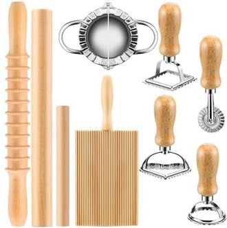 Generico Outil de fabrication de pâte de gnocchis, ensemble doutils pour faire des pâtes | Cutter à pâtes avec rouleau en bois - Outils de cuisson de cuisine, 