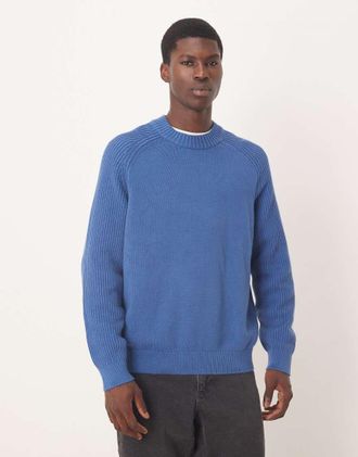 Selected Gerippter Strickpullover aus 100% Baumwolle in Blau