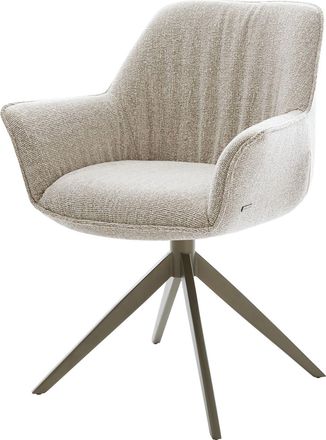 DELIFE Esszimmerstuhl Keila-Flex mit Armlehnen Kreuzgestell breit Effektfinish Titan Webstoff Soft Beige 360&deg; drehbar Wippfunktion