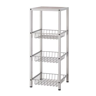 Trinity Freistehendes Metallregal mit 4 Etagen und Drahtk&ouml;rben, Holzplatte und verstellbaren F&uuml;&szlig;en, 30,5 x 30,5 x 76,2 cm, Champagner + klassische graue Obers