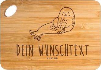 Mr. & Mrs. Panda Fr&uuml;hst&uuml;cksbrett Selbst Gestalten Robbe Lachen - Personalisierte Geschenke, Fr&uuml;hst&uuml;cksbrettchen personalisiert, Robben, Seehund, Strand, Schneidebrett 
