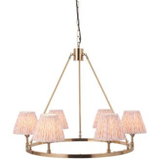 Endon Lighting Chester Suspension en laiton vieilli bross&eacute; avec abat-jour en tissu feuille couleur p&ecirc;che 16 cm 6 x B22