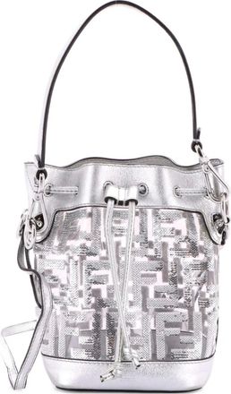 Fendi Mon Tresor Sequin Zucca Embroidered PVC Mini bucket bag - Argent