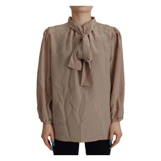Dolce & Gabbana Femme, Blouses et Chemises, Brun, Taille: 38 FR Chemisier en soie avec col Ascot