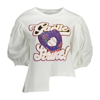 Ga&euml;lle Paris Femme, Tops, Blanc, Taille: 36 FR T-shirt asym&eacute;trique &agrave; manches 3/4 avec impression