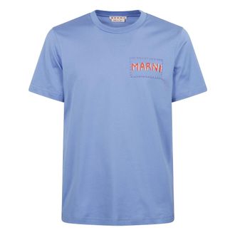 Marni Blau T-Shirt mit Rundhalsausschnitt und Logo-Applikation - - Tops - Herren - Blau - XL