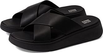 FitFlop FitFlop F-Mode Sandales crois&eacute;es plates en cuir pour femme, Enti&egrave;rement noir, 9