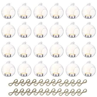 Nuptio Nuptio 24 Pi&egrave;ces 8cm Bougeoirs en Verre Suspendus, D&eacute;coration de Bougie pour Mariage Romantique, Boules en Verre pour F&ecirc;te/Anniversaire