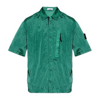 Stone Island Homme, Chemises, Vert, Taille: XL Nylon Metal Short Sleeve Shirt