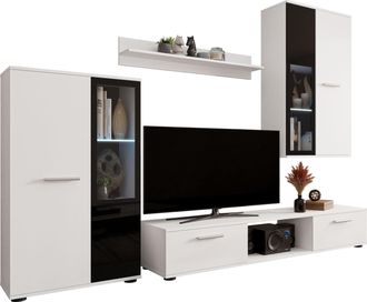 Mirjan24 Wohnwand Salsa, Design Mediawand, Modernes Wohnzimmer Set, Anbauwand, H&auml;ngeschrank, Vitrine, TV Lowboard, (Wei&szlig;, ohne Beleuchtung)