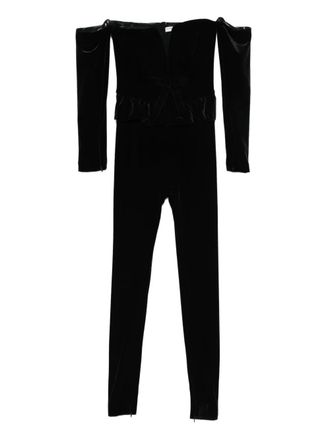 Alessandra Rich Jumpsuit aus Samt mit V-Ausschnitt - Schwarz