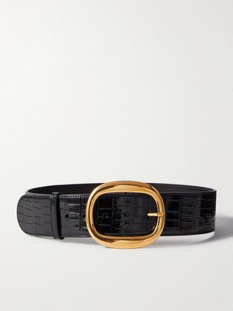 Tom Ford Ceinture En Cuir Verni Effet Croco - Noir