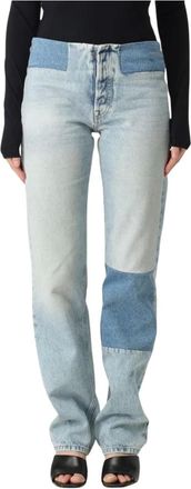 Maison Margiela Femme, Jeans, Bleu, Taille: W25 Jean en coton à jambe droite avec patchwork