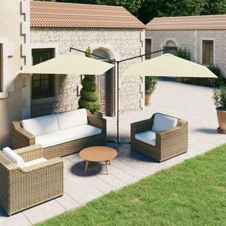 vidaXL Parasol de jardin double avec m&acirc;t en acier Sable 600x300 cm vidaXL