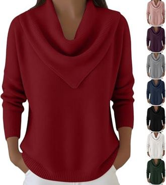 Generic HUIFUAO Pull &agrave; col b&eacute;nitier pour femme, pull habill&eacute; &eacute;l&eacute;gant en tricot automne et hiver, chaud, confortable, doux &agrave; manches longues, chemisier fantais