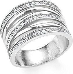 s.Oliver 20151_15 Bague pour femme en acier inoxydable avec zircone Blanc 15 mm, Acier inoxydable, pierres synthétiques, zircone, Zircone cubique