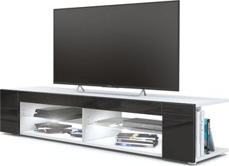 Vladon Lowboard Movie, TV-Kommode mit 4 offenen Fächern und Zierleisten, Weiß matt/Schwarz Hochglanz, inkl. LED Beleuchtung weiß (134 x 29 x 39 cm)