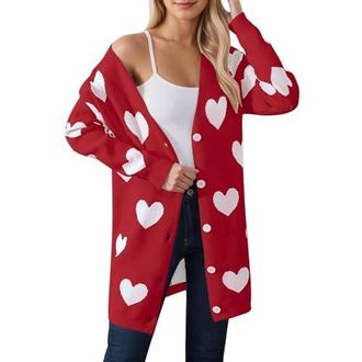 Generic Cardigan &agrave; manches longues ouvert sur le devant pour femme - Tricot en forme de coeur - Col en V boutonn&eacute; - Pull surdimensionn&eacute; l&eacute;ger et d&eacute;contract&eacute; p
