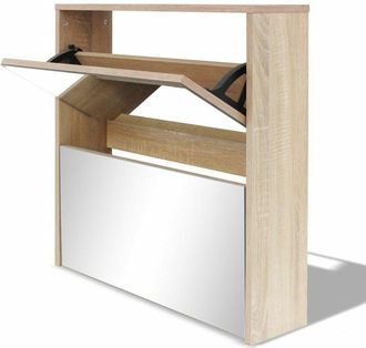 Les Tendances Meuble &agrave; chaussures 2 &eacute;tages avec miroir 63 x 17x67 Ch&ecirc;ne