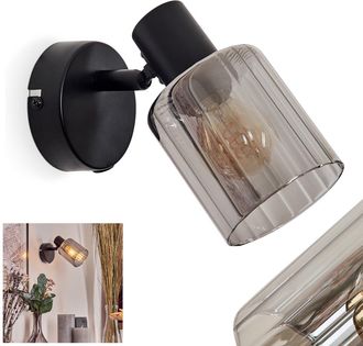 HOFSTEIN Wandleuchte Aggebo, verstellbare Wandlampe aus Metall/Glas in Schwarz/Rauchfarben, Leuchte im Retro/Vintage-Design mit Schirm aus Glas (&Oslash; 8 cm), 1 x E