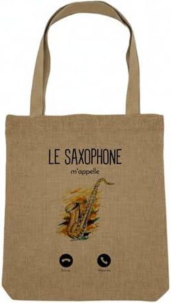 Fabulous Sac Shopping Tote Bag Aspect Lin - Le Saxophone MAppelle Musique Passion - Sac de Courses Toile Epaisse 360g Beige Naturel Cabas Port&eacute; Epaule Solide I