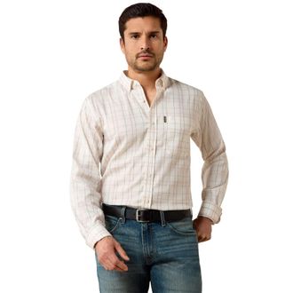 Ariat Mens Napa Shirt Long Sleeve in White Grey Plaid, Size 2X-Large, by Ariat
