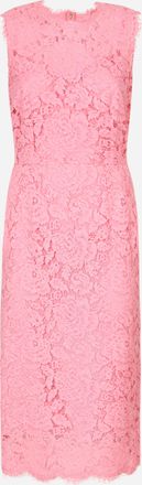 Dolce & Gabbana Branded Stretch Lace Calf-length Dress - Frau Kleider Rosa Spitze 36