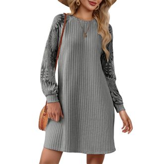 Generic Cowyams Strickkleid Damen Mittellanges Pulloverkleid Mit &Auml;rmeln aus Spitze Elegant Intellektuell Winterkleid Knielang Pullikleid Einfarbig Midikleid W