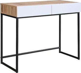 Vente-Unique Bureau Console avec 2 tiroirs - Blanc et Naturel - CEVANIA - avec Rangement