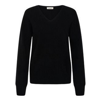 Soaked In Luxury Pull en maille c&ocirc;tel&eacute;e &agrave; col en V Slrakel - Femme - Pulls - Noir - Taille: 38 FR