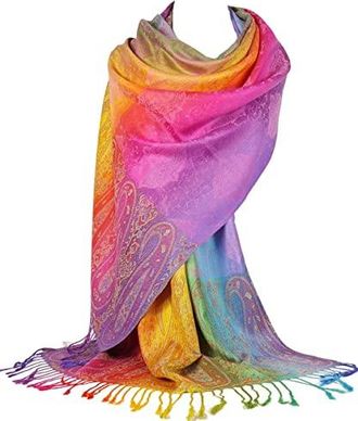 GFM &Eacute;charpe de style pashmina arc-en-ciel soyeuse au toucher cachemire ou floral (Pais-39-ghglb)