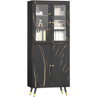 HOMCOM Biblioth&egrave;que - HOMCOM - 6 niveaux - 6 &eacute;tag&egrave;res ouvertes, porte vitr&eacute;e et placard - pour salon, bureau - 70 x 35 x 170 cm - noir