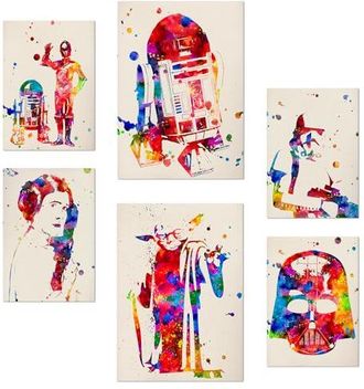 Nacnic Star Wars Affiches. Illustrations de Style Aquarelle de Contes et de Films de Science-Fiction Classiques. Design dint&eacute;rieur et d&eacute;coration. A4 & A3