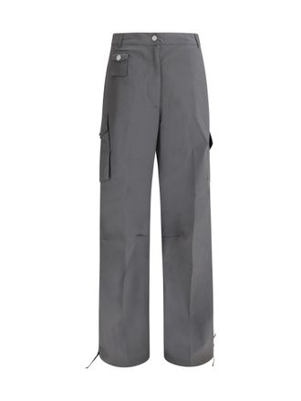 Ganni Stretch Cotton Cargo Pants - Gray