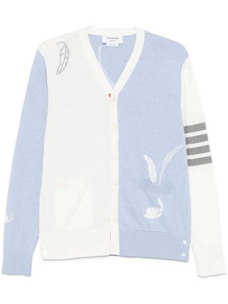 Thom Browne cardigan à motif de plume en intarsia - Bleu