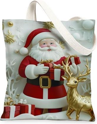 Generic Sacs fourre-tout en toile de P&egrave;re No&euml;l r&eacute;utilisables, vintage, festif, l&eacute;ger et lavable avec bandouli&egrave;re, Rouge, 13x15 Inch