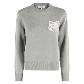 Maison Kitsun&eacute; Fox Head Intarsia Merino Jumper - - Knitwear - Damen - Gr&uuml;n - M