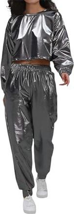 Generic 2026 Tenues de carnaval pour femme, manches longues, brillantes, m&eacute;tallis&eacute;es, hauts, sweatshirts, clubs, tenues de f&ecirc;te, tenue universitaire pour femm