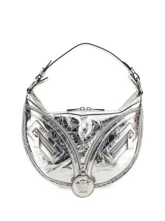 Versace Womens Repeat Small Hobo Bag Silver Lambskin Shoulder