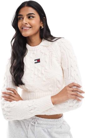 Tommy Jeans Strickpullover in Wollwei&szlig; mit Zopfmuster mit Sterndetail