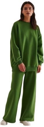 NA-KD Damen Organic Wide Sweatpants Trainingshose, waldgrün, M