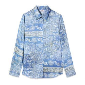 Oltre Gemusterte Satinbluse - - Blouses & Shirts - Damen - Blau - 2XL