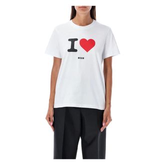 Msgm Msgm, Femme, Tops, Blanc, Taille: 40 FR T-shirt ras du cou avec logo floqu&eacute;