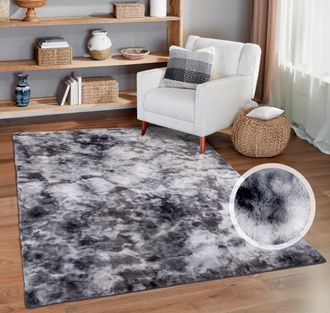 Carpet City Teppich Hochflor Wohnzimmer - Einfarbig Graphite 200x290 cm Rechteckig - Weicher Wohnzimmerteppich Soft Touch - Tie-Dye-Optik - Moderne Teppiche Schla