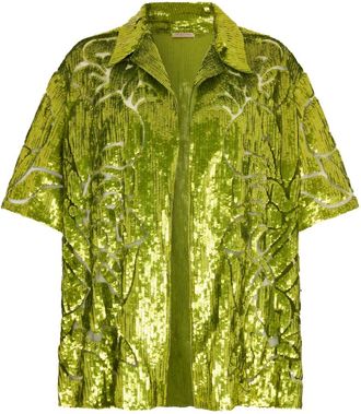 Valentino Garavani Homme, Chemises, Vert, Taille: M Chemise &agrave; Sequins &agrave; Manches Courtes