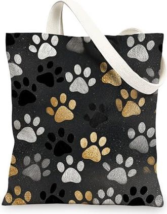 Generic Sac fourre-tout en toile avec motif animal élégant, sac à provisions réutilisable, moderne, chic, léger, lavable, noir, 13x15 Inch