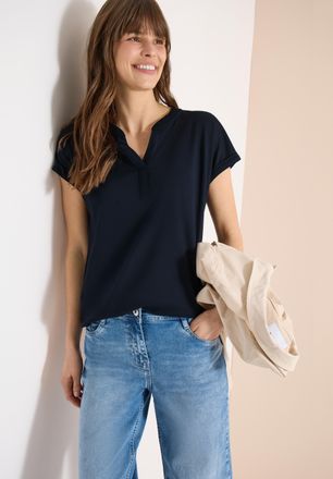 Cecil T-Shirt CECIL, Damen, Gr. XL (44), schwarz (universal blau), Jersey, Obermaterial: 50% Baumwolle, 50% Modal, unifarben, regular fit normal, Rundhals, 