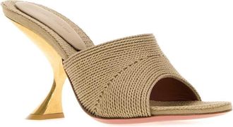 Amina Muaddi Womens Taylor Mule Beige Fabric Sandal